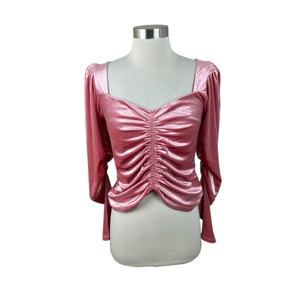 Express | Tops | Express New S Pink Velvet Ruched Long Sleeve Stretch ...